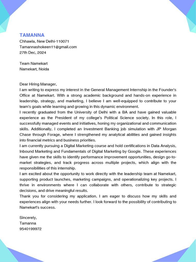 General Management Internship Application | PDF