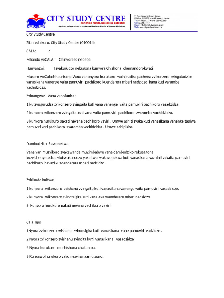 O Level Shona CALA Component C 2023 | PDF