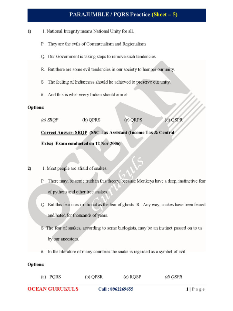 ᴹᴿ°ℂr‌?c‌k‌єr࿐⁰³ EXTRA NOTES PDFs PQRS PARAJUMBLE Practice Sheet | PDF