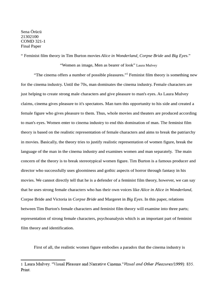 Feminist Film Theory in Tim Burton Movie | PDF | Feminism | Gender Studies