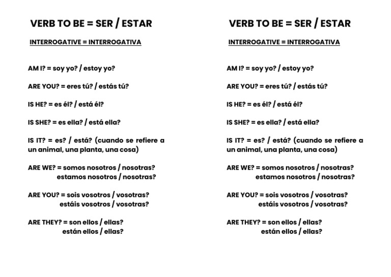 VERB TO BE = SER ESTAR.pdf | PDF