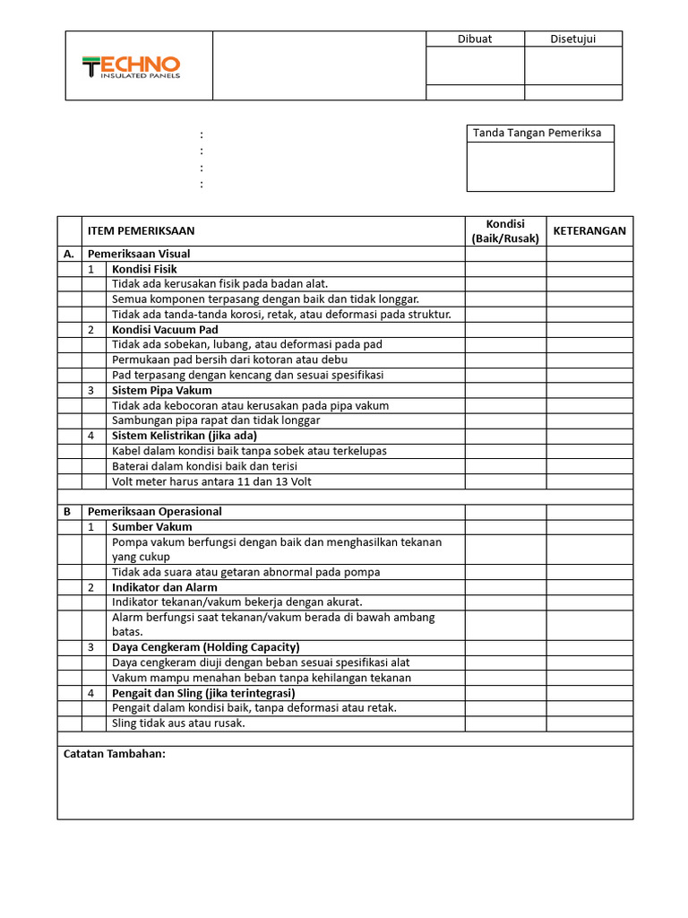 Checklist Vacuum Lifting (Cladboy) Fix | PDF