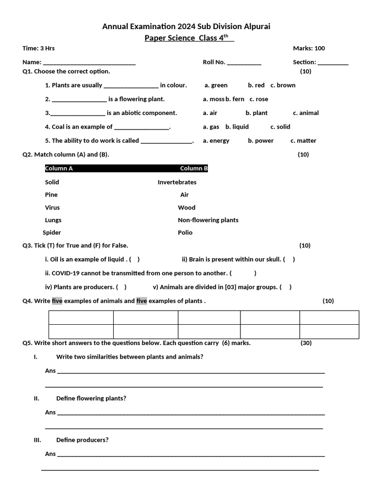 Class 4th Science | PDF | Plants | Botany