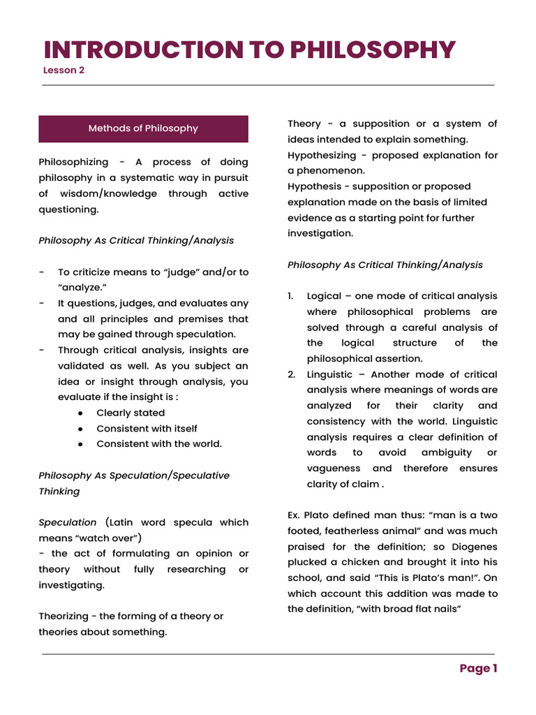 Lesson 2 In Philosophy Pdf Truth Critical Thinking