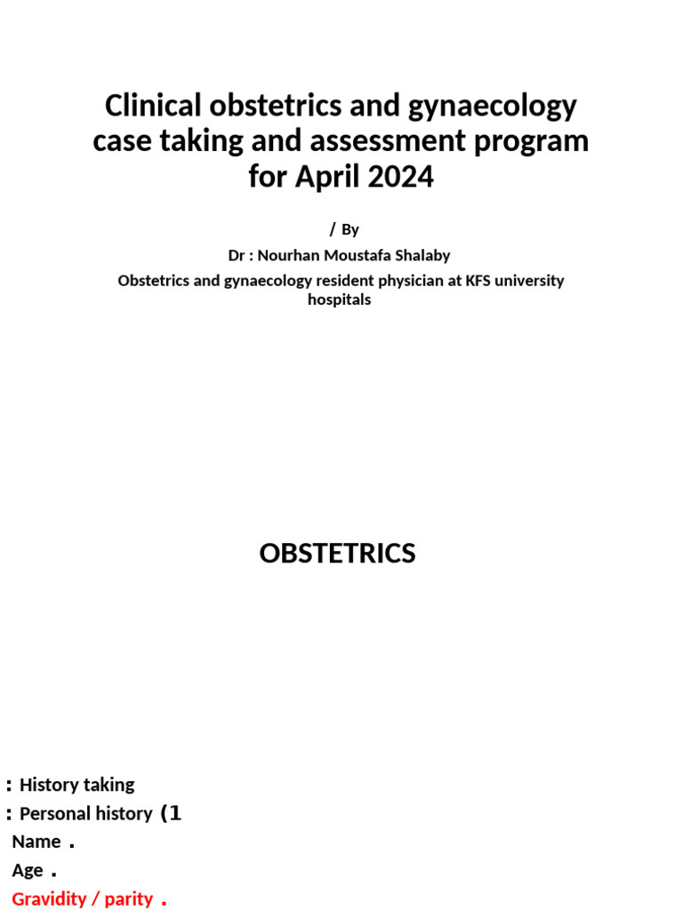 Clinical Obstetrics and Gynaecology Case Taking and Assessment | PDF