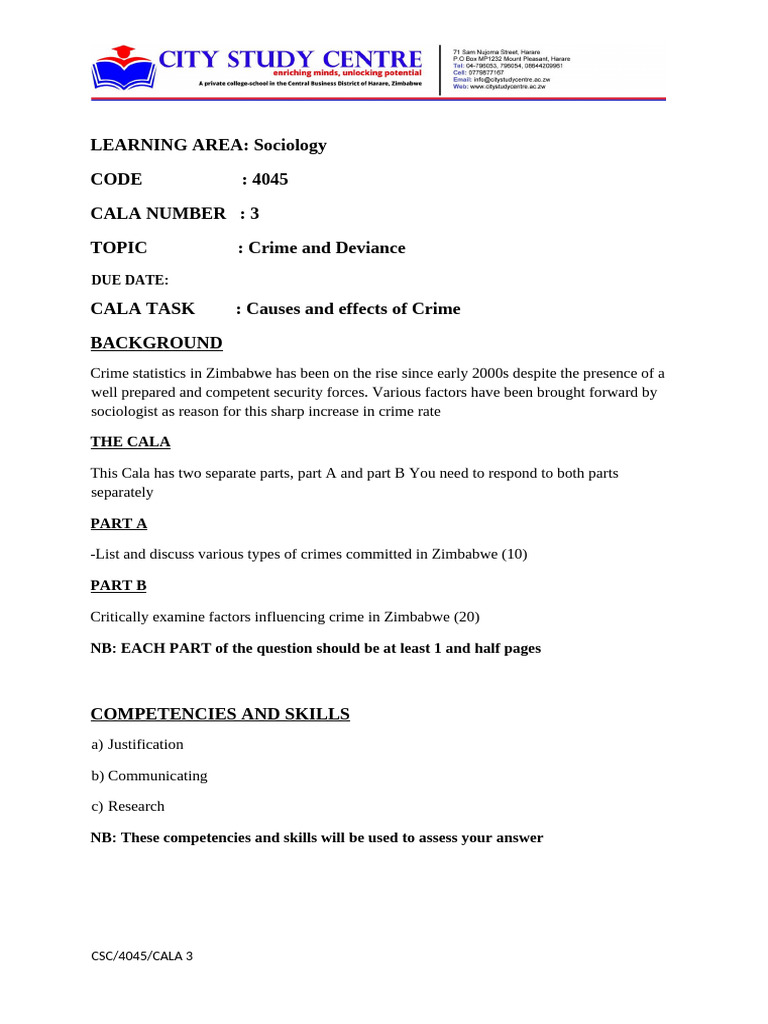 O Level Sociology CALA Component C 2023 | PDF