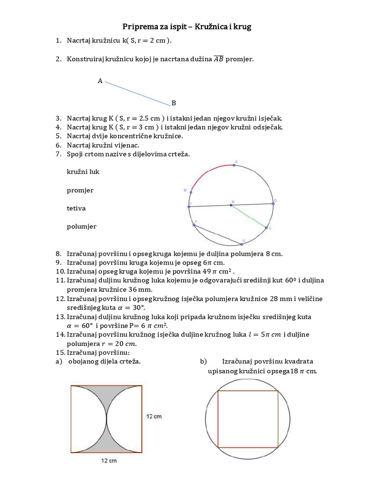 Priprema Za Ispit Kruznica I Krug Novo | PDF