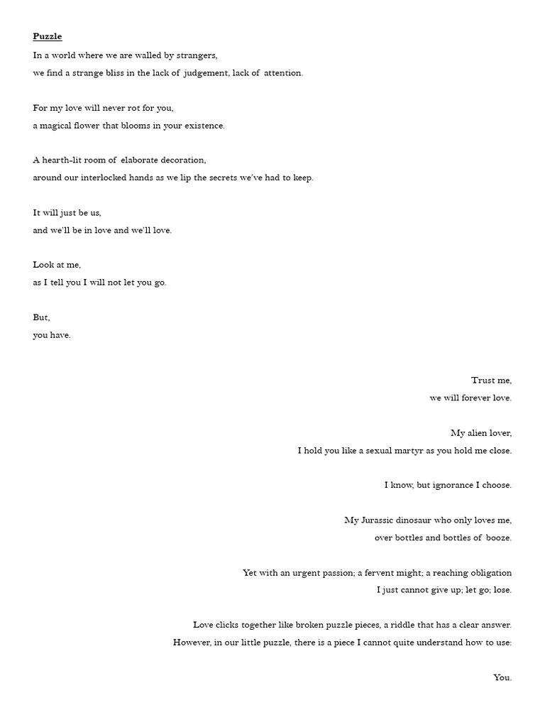 Puzzle Poem: Love's Enigmatic Pieces | PDF
