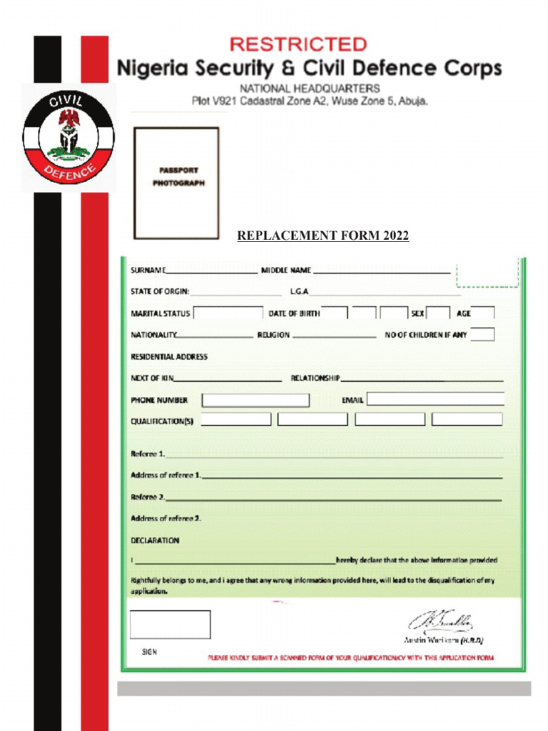 NSCDC Replacement Form 2022 | PDF