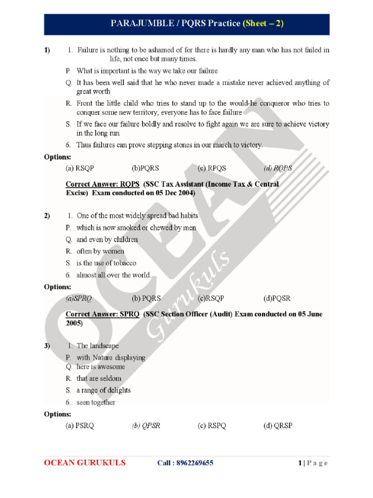 ᴹᴿ°ℂr‌?c‌k‌єr࿐⁰³ EXTRA NOTES PDFs PQRS PARAJUMBLE Practice Sheet | PDF