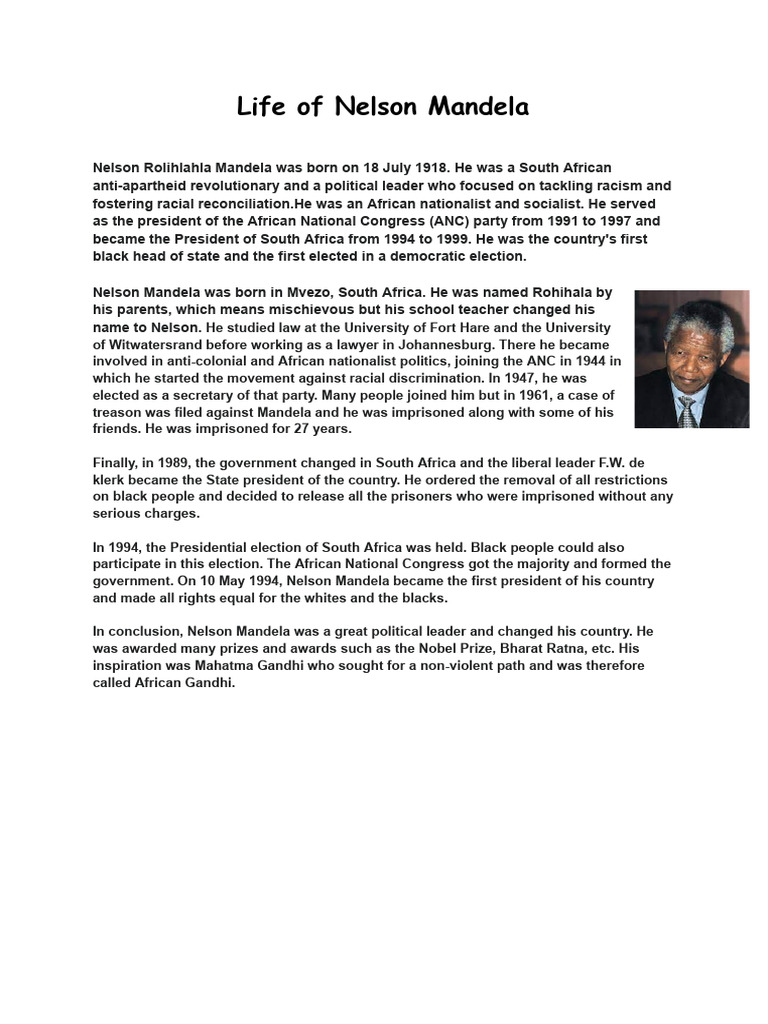 Nelson Mandela: Anti-Apartheid Leader | PDF