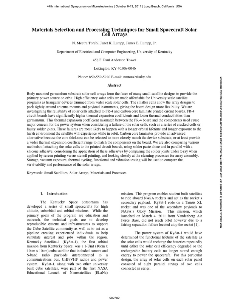 56401-materials-selection-and-processing-techniques-for-small-spacecraft-solar-cell-arrays | PDF ...