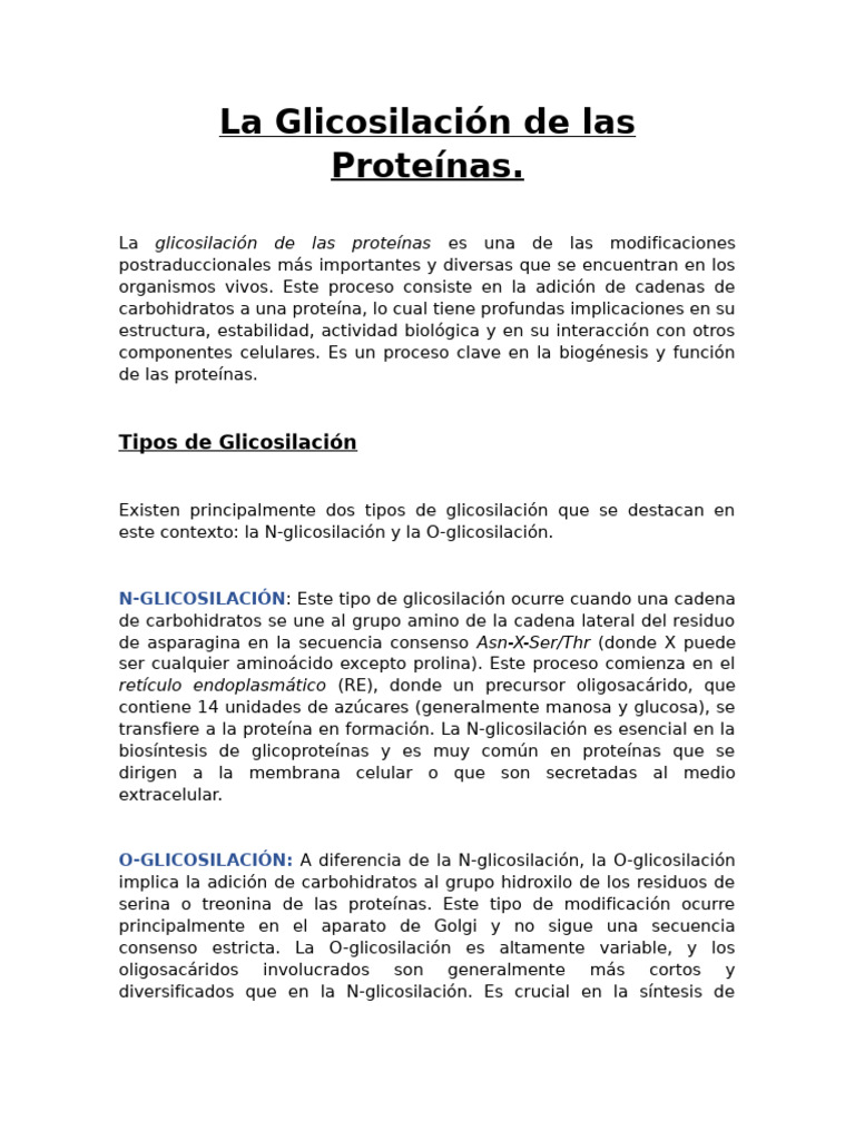 Caracterización de la glicosilación proteica | PDF | Sistema inmune ...