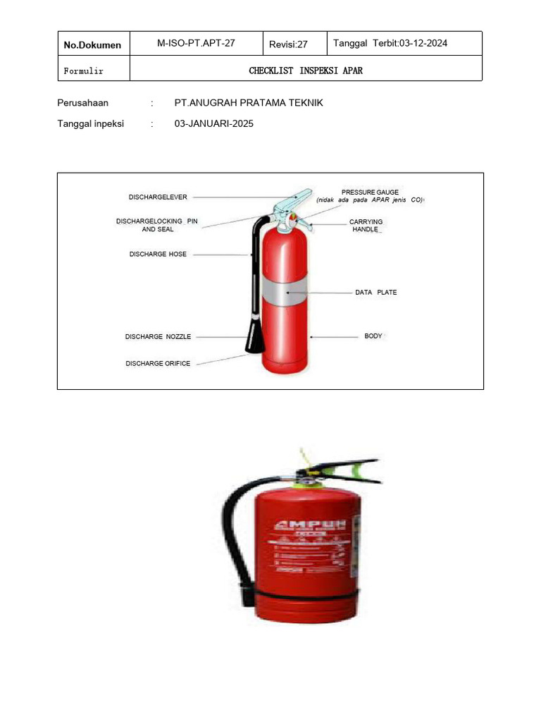 Form Check List Inspeksi Apar | PDF