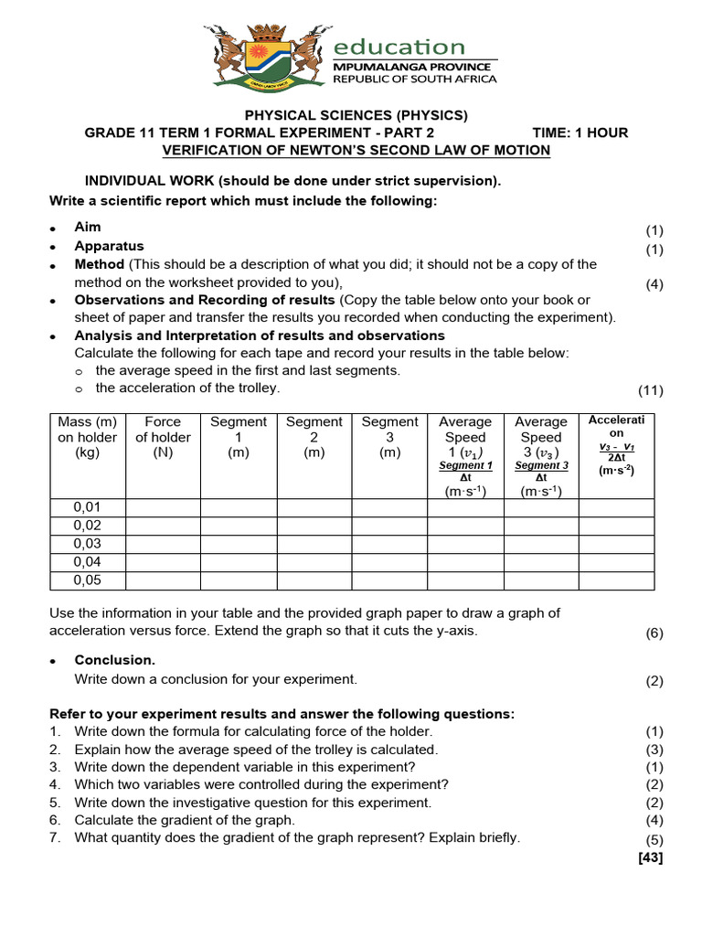 archPHYSICAL SCIENCES GRADE 11 FORMAL EXPERIMENT - TERM 1 (PART 2 ...