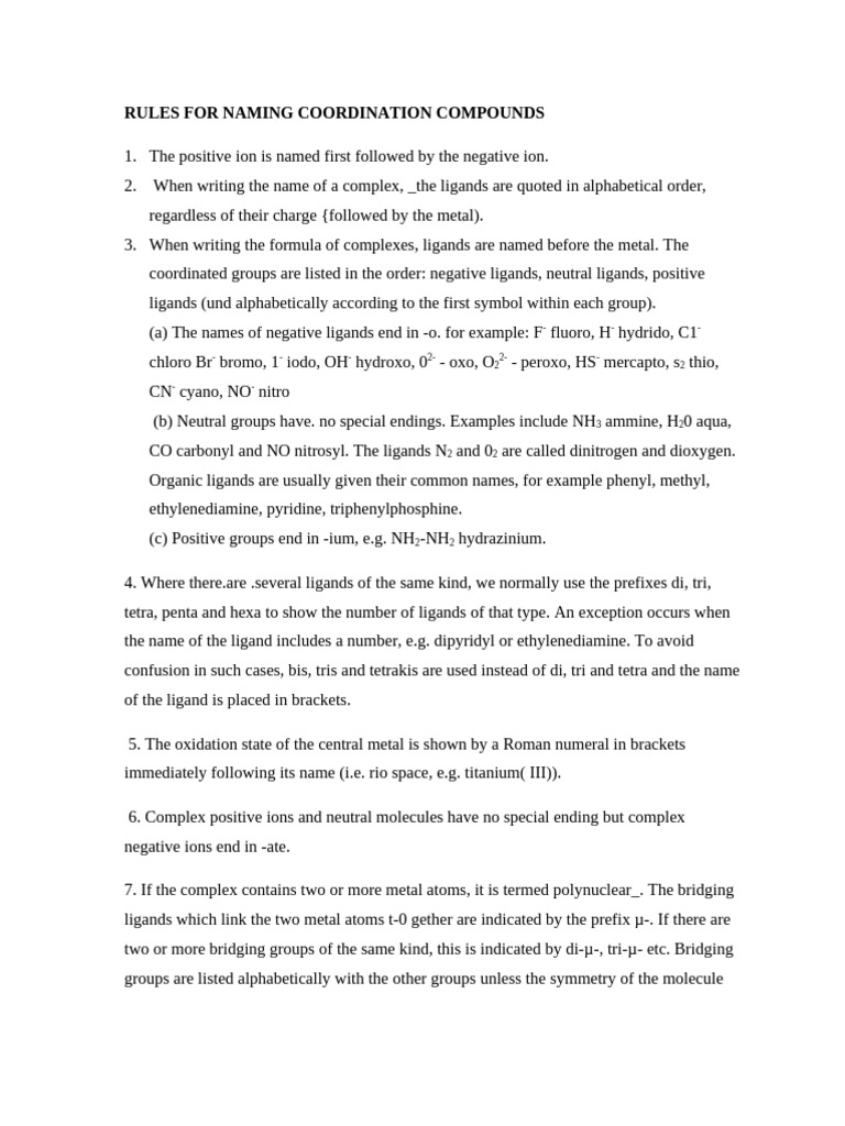 Rules For Naming Coordination Compounds Note | PDF | Coordination ...