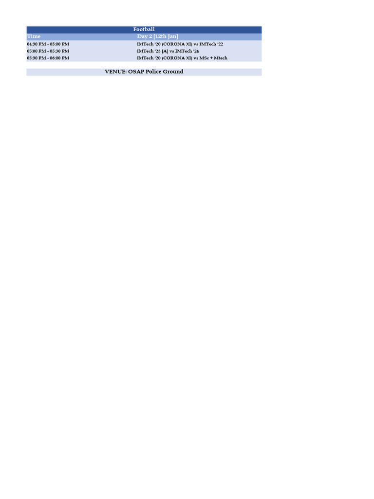 IMTech Football Matches Schedule | PDF