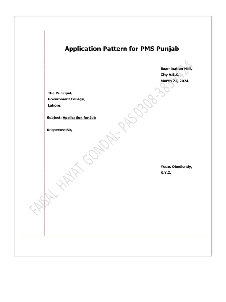 PMS Faisal gondal formt application letter | PDF