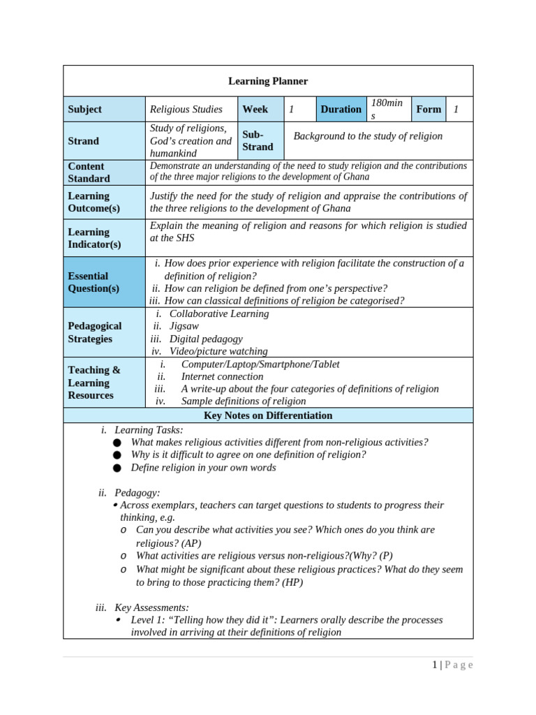Religious Studies 24week Learning Planner 2 | PDF | Pedagogy | Learning