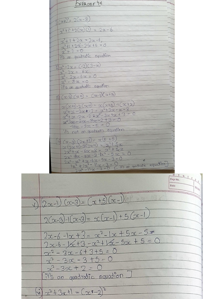 Quadratic Equation Maths Pdf