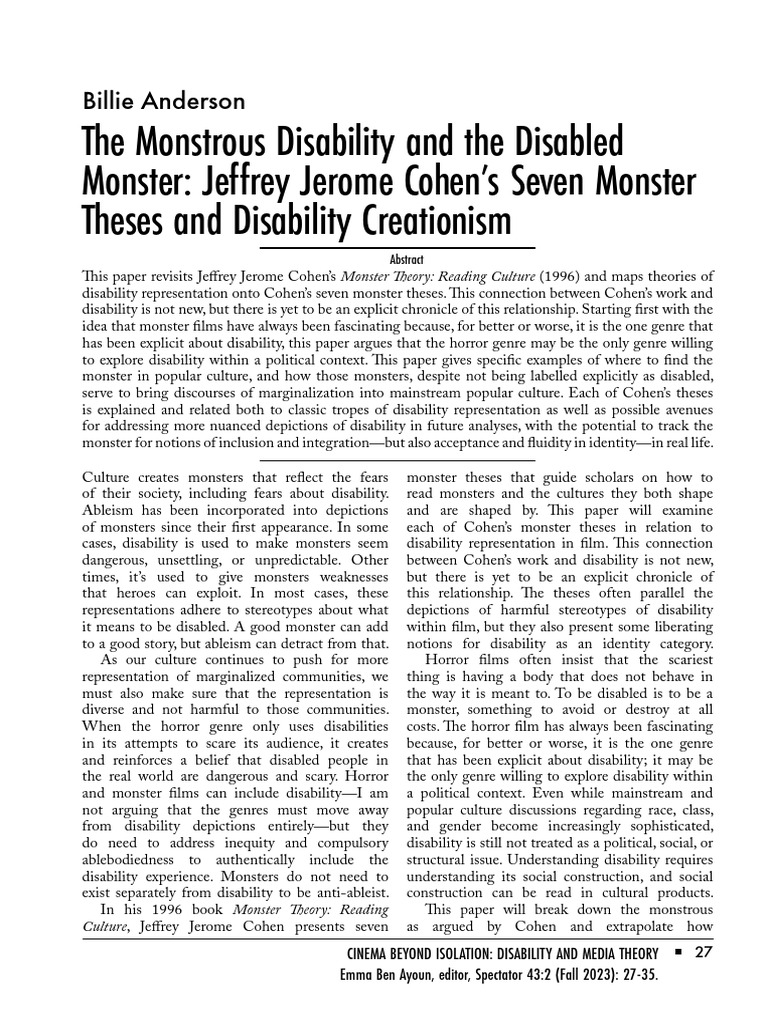 Disability in Horror: A Cultural Lens | PDF | Disability | Monsters