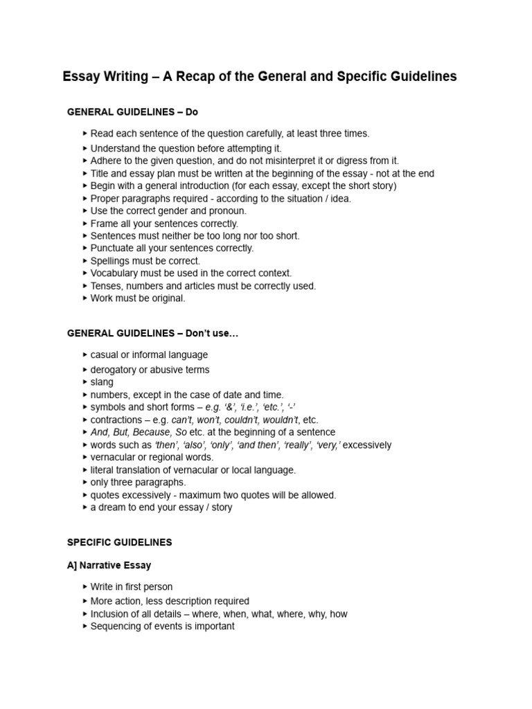 Essay Writing Guidelines | PDF | Essays | Experience