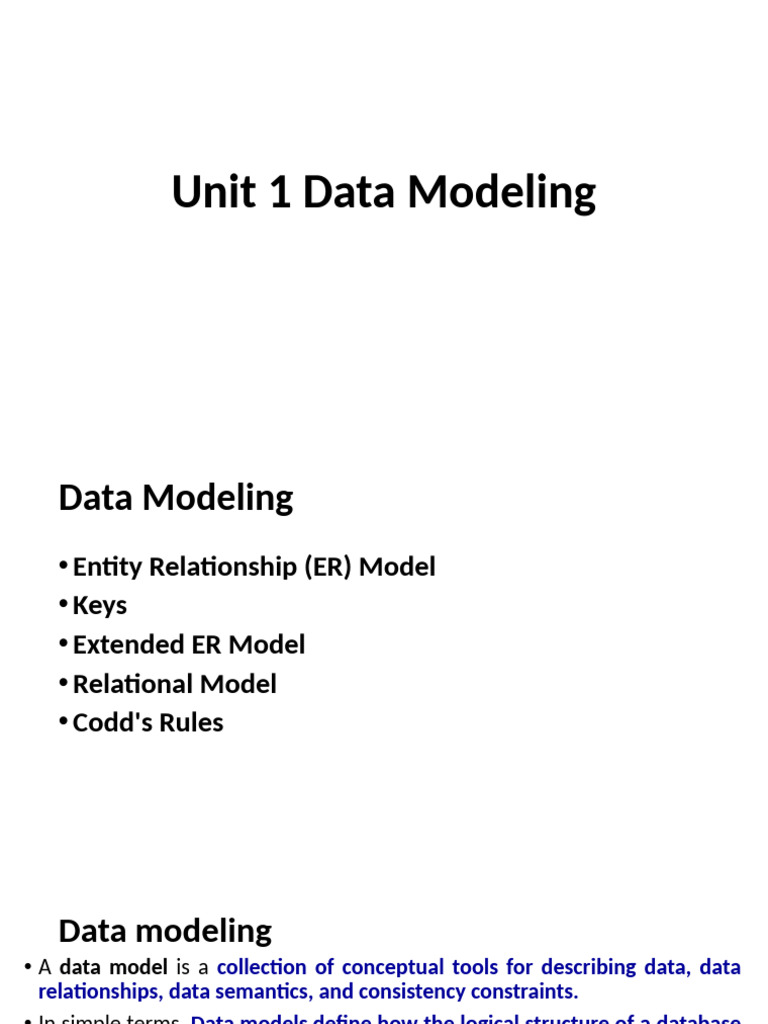 Unit 1 Data Modeling | PDF | Relational Model | Data Model