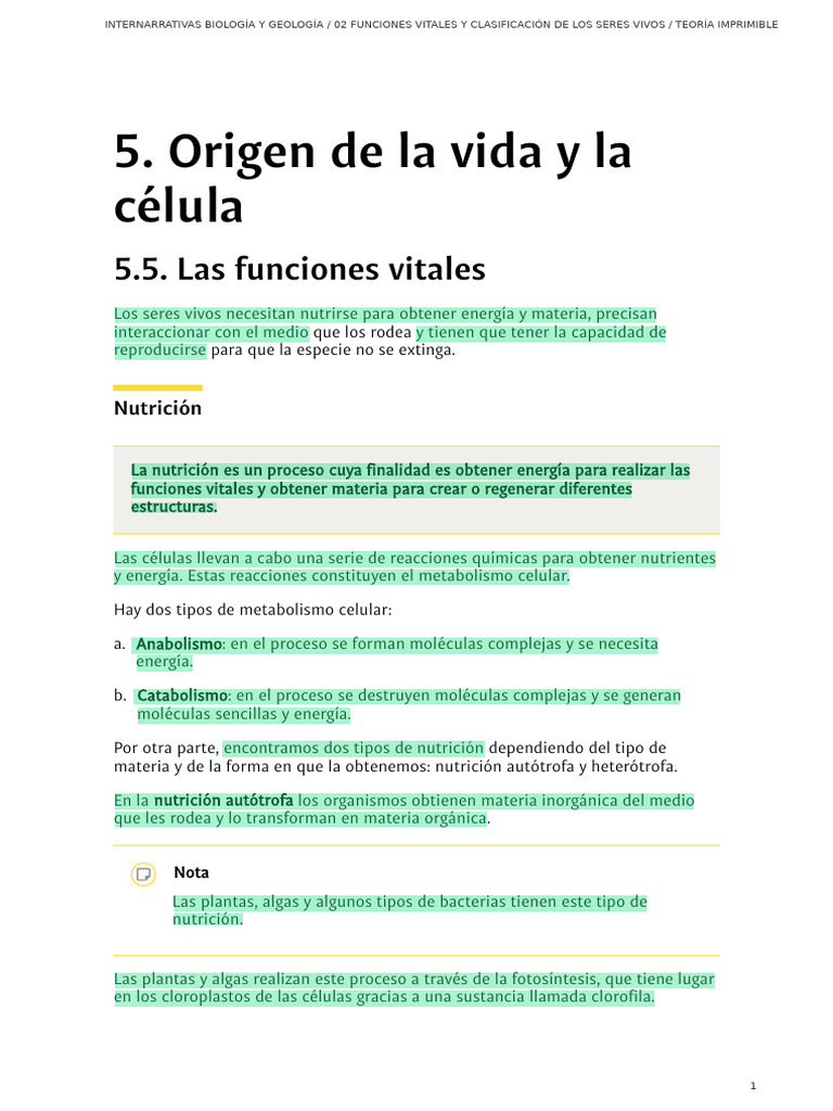 Funciones Vitales y Clasificación de Seres Vivos | PDF | Organismos ...