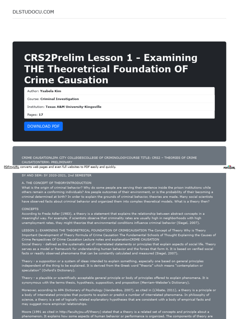 Prelim Lesson 1 Examining The Theoretrical Foundation of Crime Causation - 11707008 | PDF ...