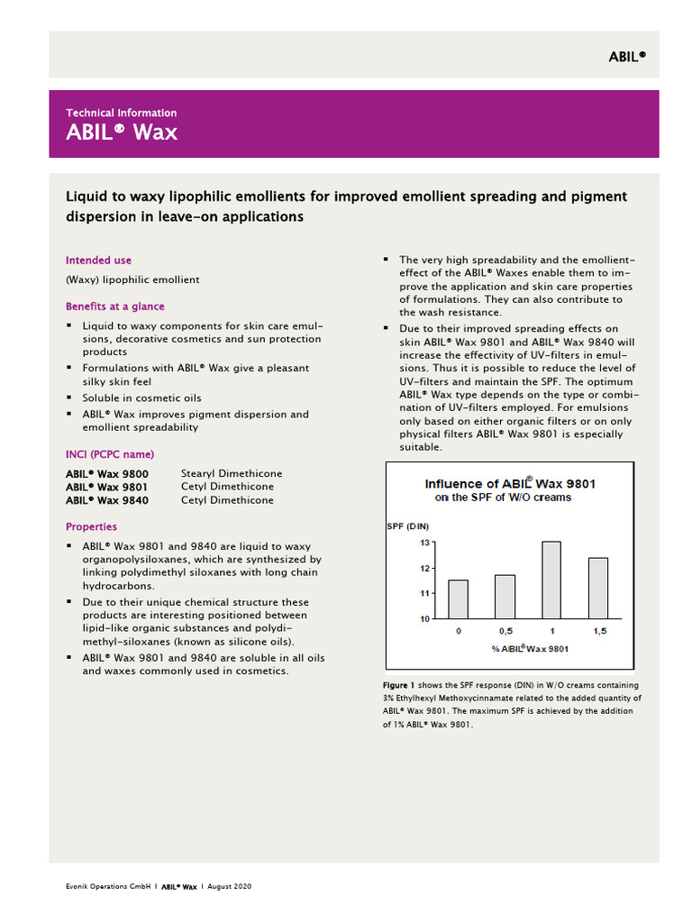 ABIL Wax TI M0820 EN Asset 2232297 | PDF | Sunscreen | Wax