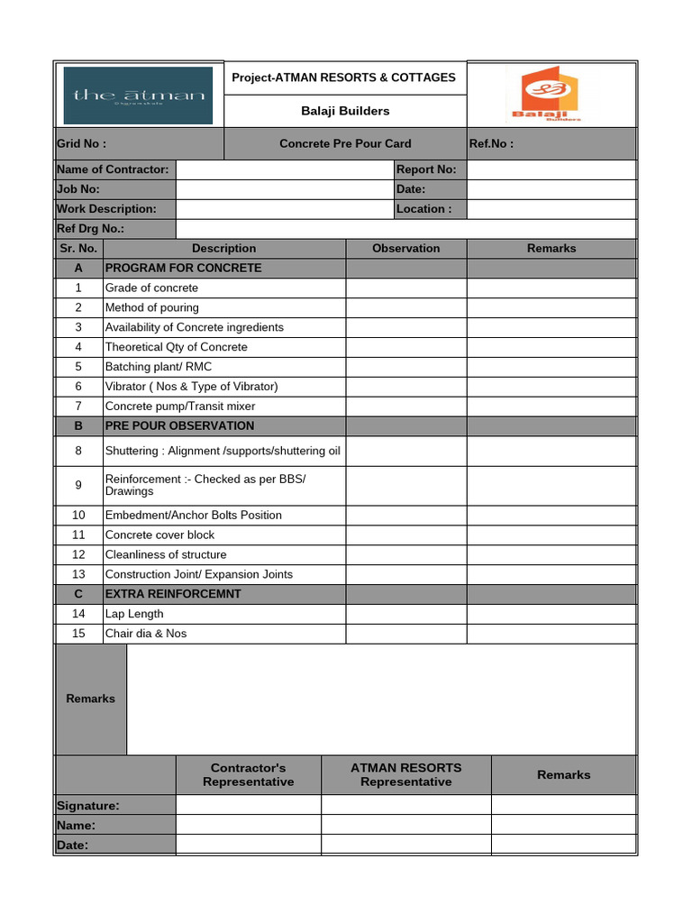 Concrete Pre Pour Card | PDF