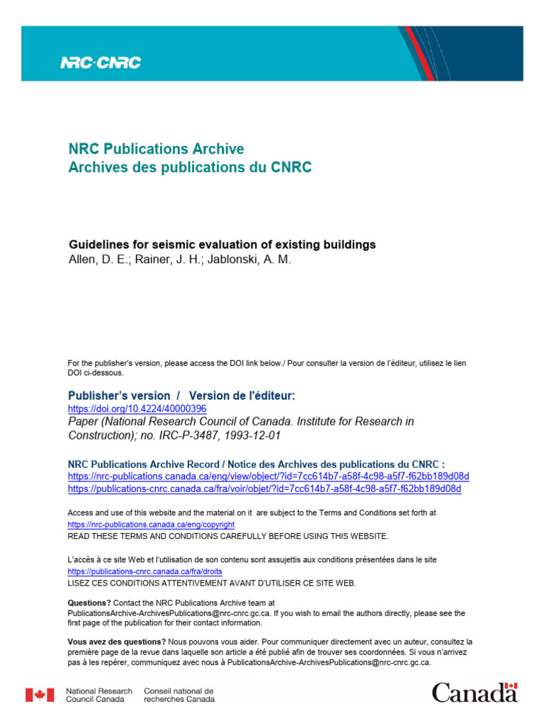 Nrc Guidelines Seismic Evaluation Existing Buildings Pdf Framing