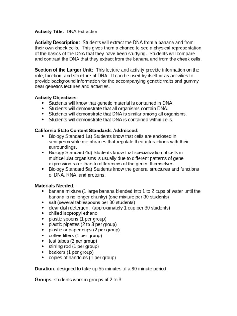 DNA Extraction Activity for Students | PDF | Nucleic Acids | Biomolecules