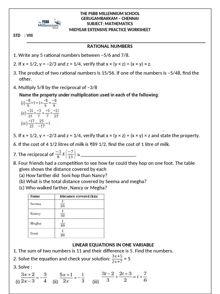 Mathematics Practice Worksheet for Grade 8 | PDF | Rectangle | Numbers
