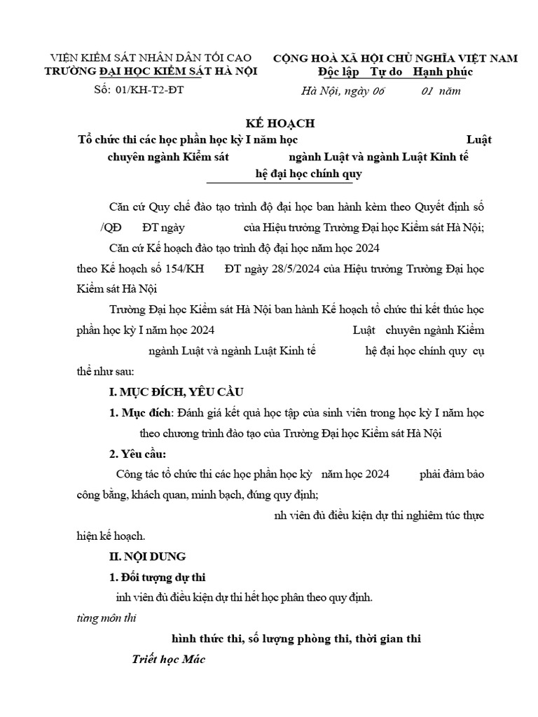 KH thi hoc ki 1 2024-2025 | PDF