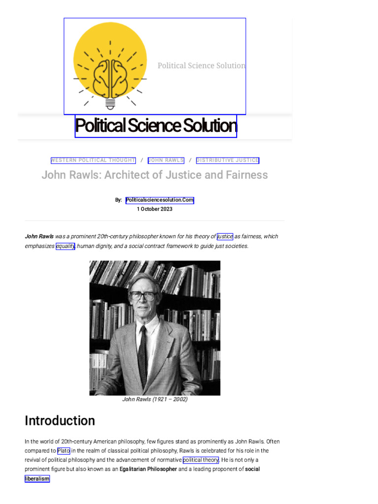 John Rawls - Architect of Justice and Fairness - Political Science Solution | PDF | John Rawls ...