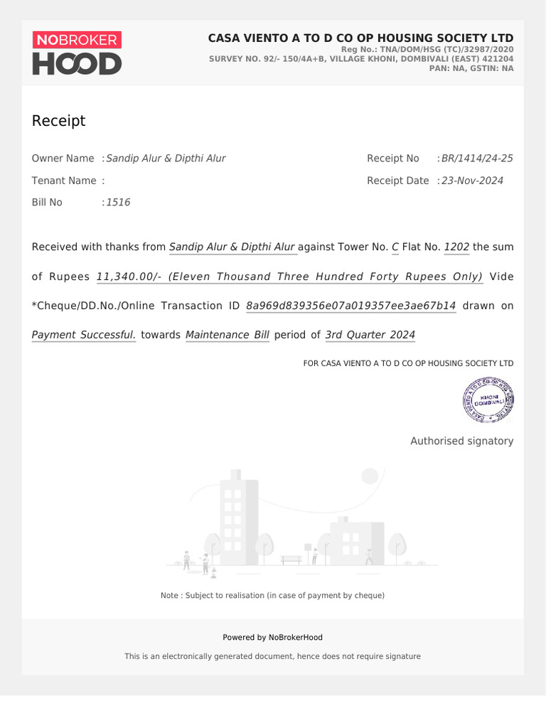Maintenance Receipt for Casa Viento | PDF