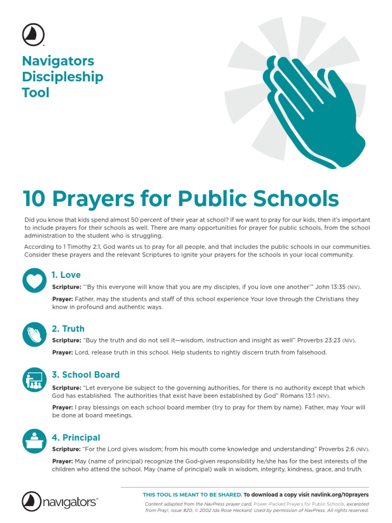 Navigators 10 Prayers For Public Schools | PDF | Prayer | Disciple ...