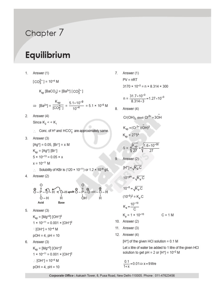 C - Sol - Ch-07 - Equilibrium KW | PDF | Ph | Physical Sciences
