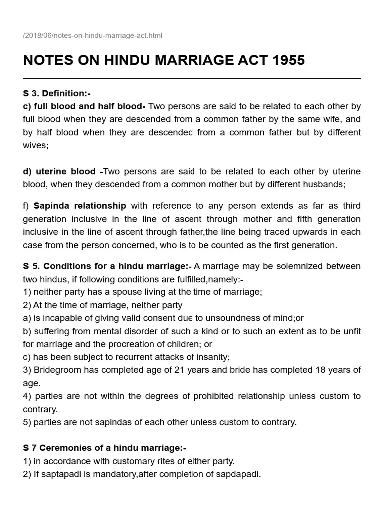 Notes on Hindu Marriage Act 1955 | PDF | Annulment | Marriage