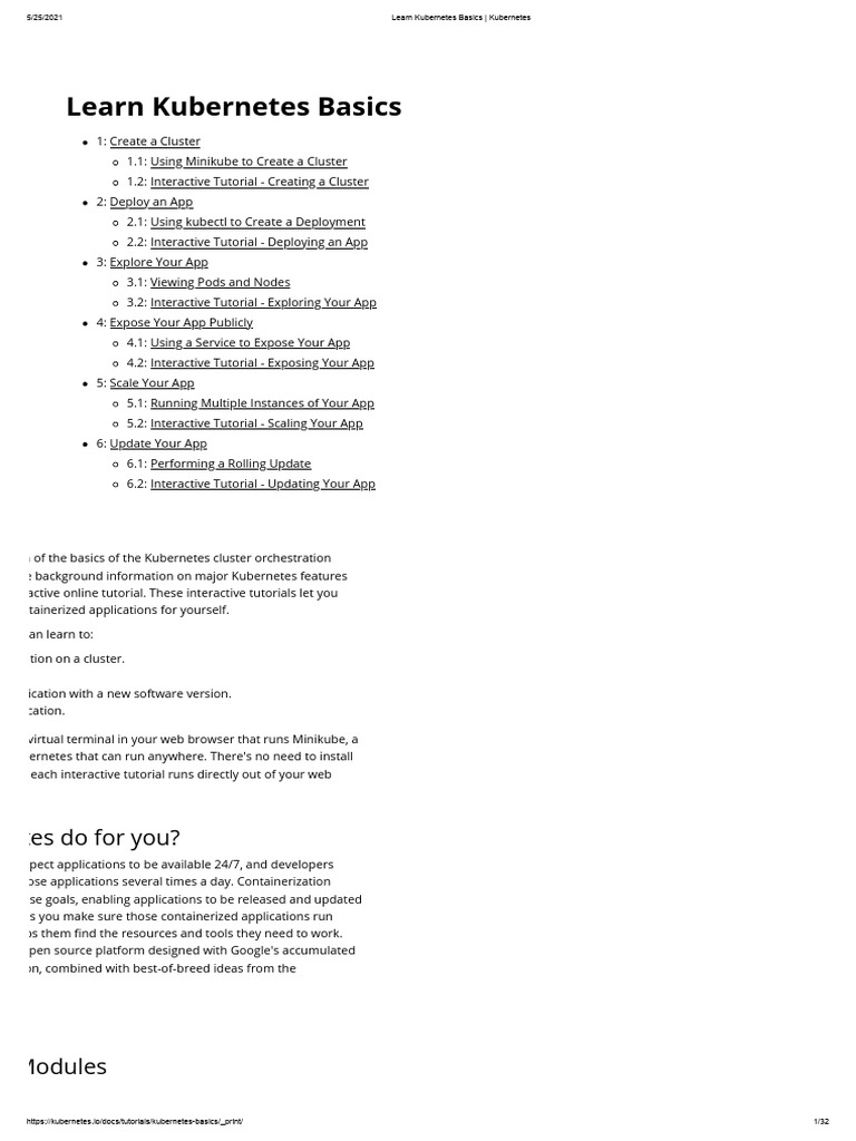 Learn Kubernetes Basics Kubernetes Pdf Computer Cluster Computer Architecture