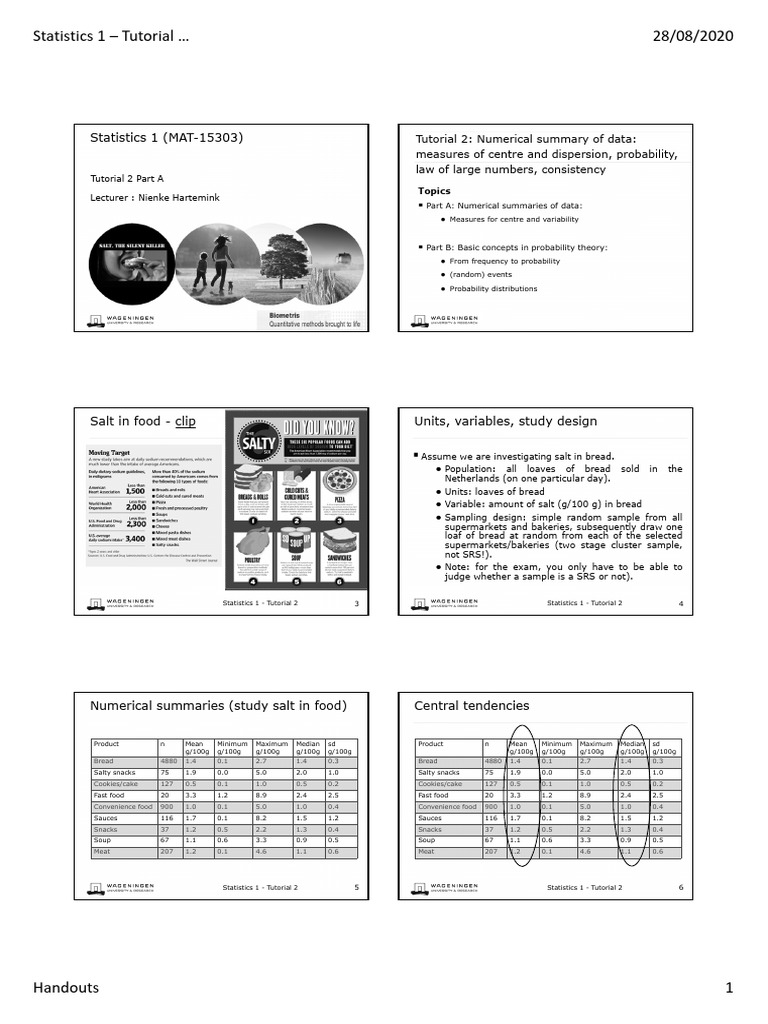 Statistics 1 - Tutorial 2 - Online | PDF | Probability Distribution | Quartile