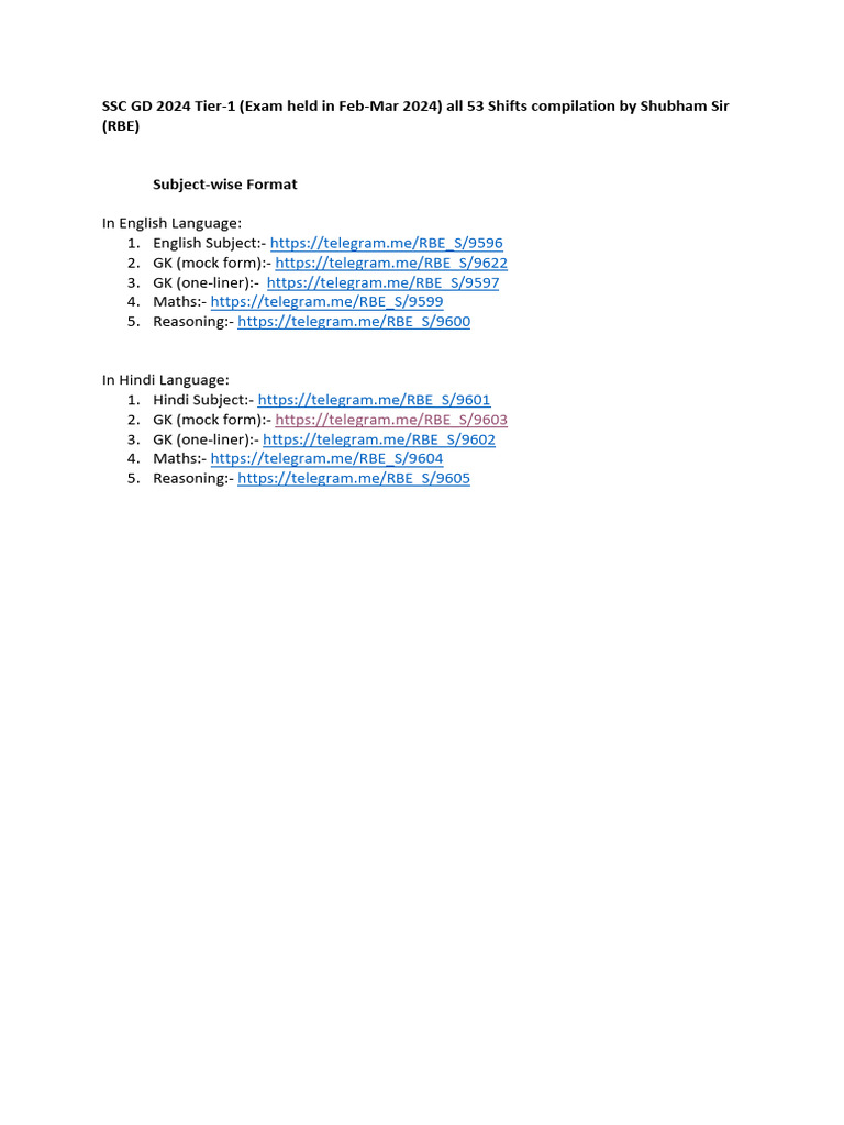 652 Free Subject Wise SSC PYQ PDF SSC GD 2024 Compilation SSC | PDF