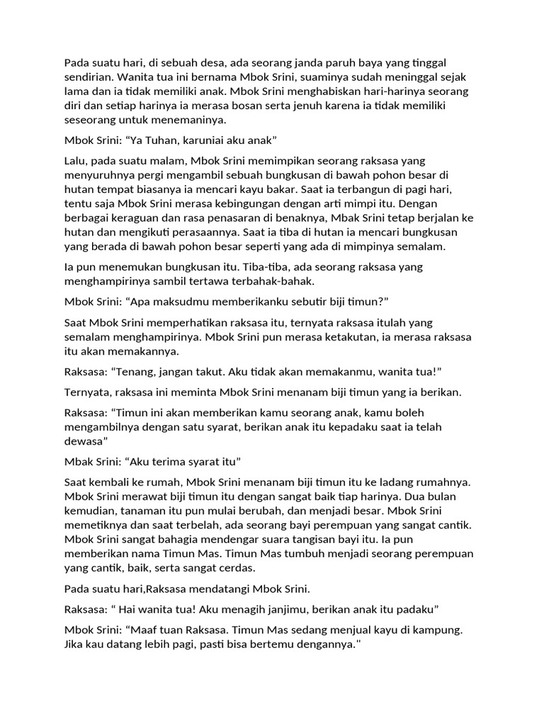 Kisah Timun Mas dan Mbok Srini | PDF
