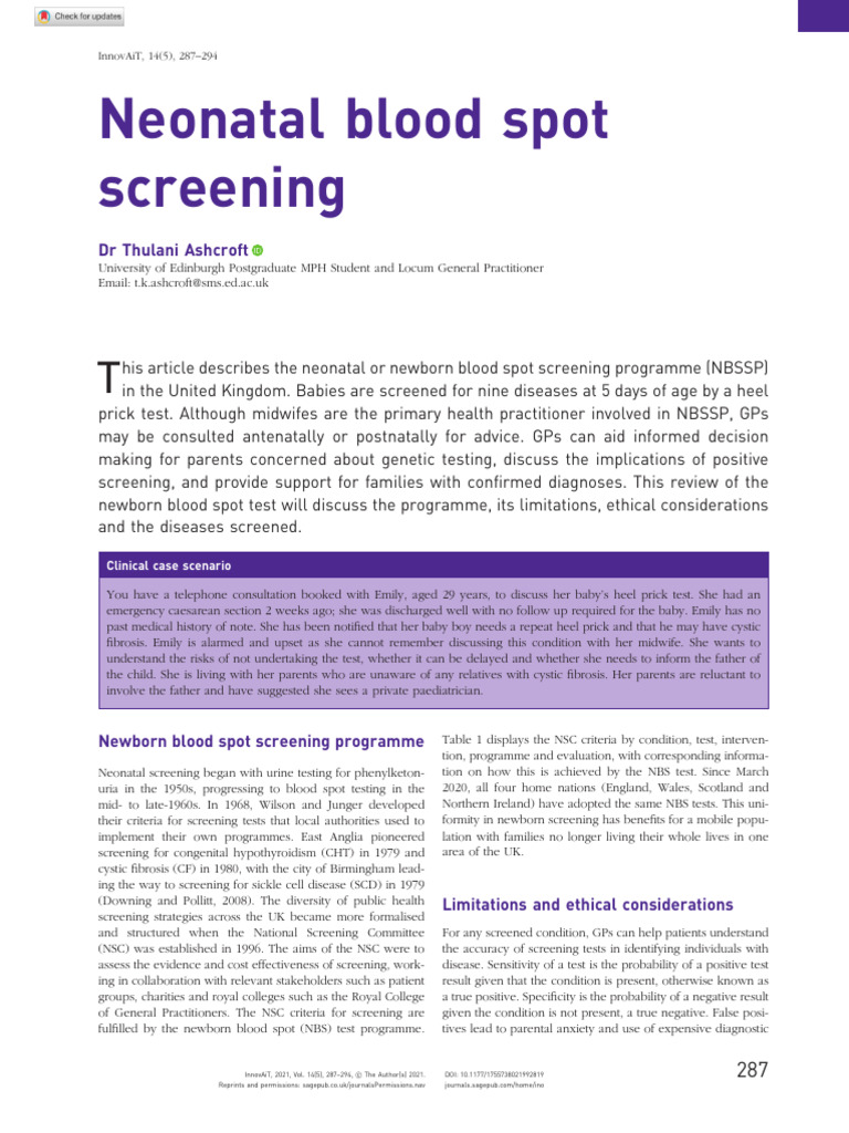 ashcroft-2021-neonatal-blood-spot-screening | PDF | Screening (Medicine ...
