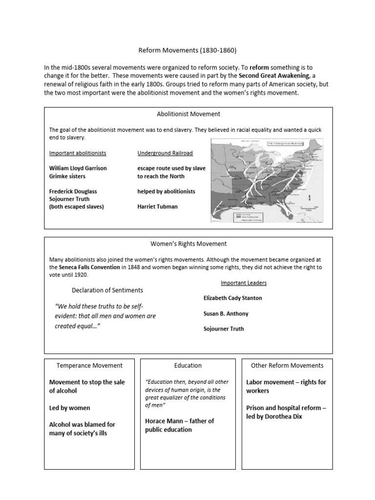 Reform Movements Key | PDF