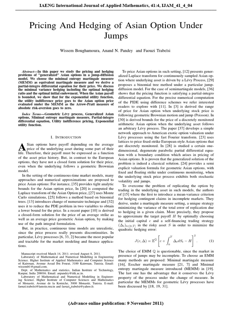 Pricing and Hedging of Asian Option Unde | PDF | Option (Finance ...