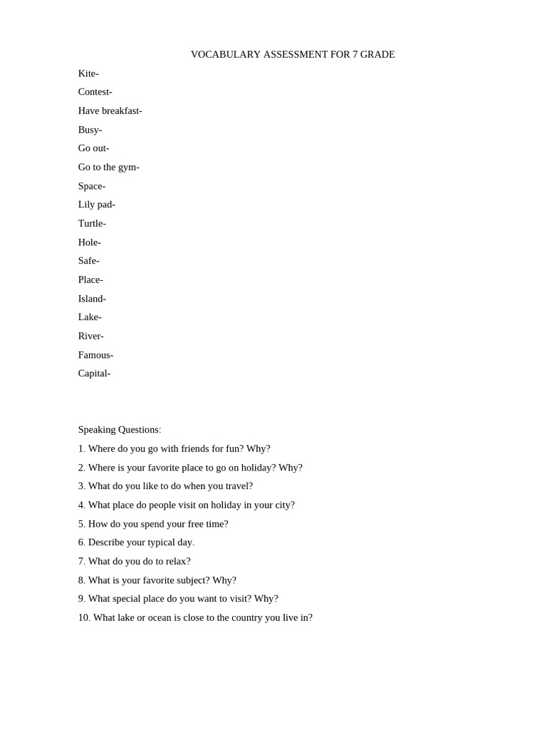 7th Grade Vocabulary Assessment Guide | PDF