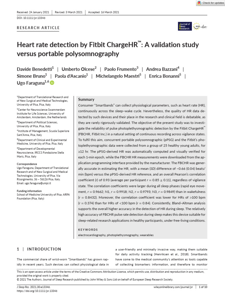 Journal of Sleep Research - 2021 - Benedetti - Heart Rate Detection by ...