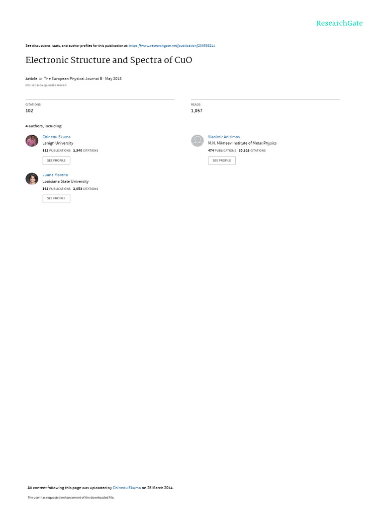 CuO Electronic Structure Analysis | PDF | Density Functional Theory ...